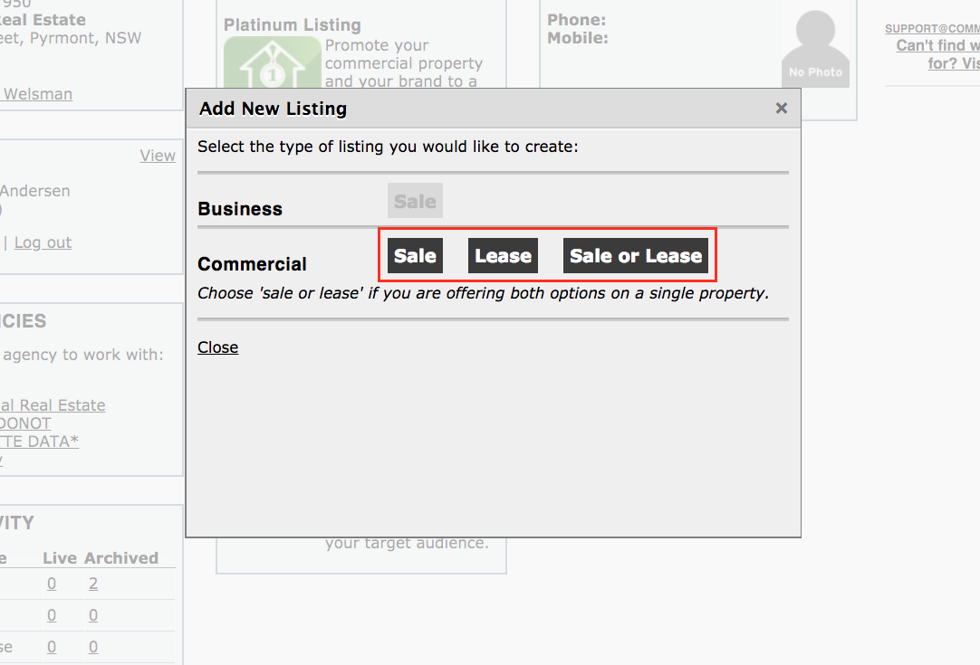 Create a commercial listing in Agent Admin – Commercial Real Estate