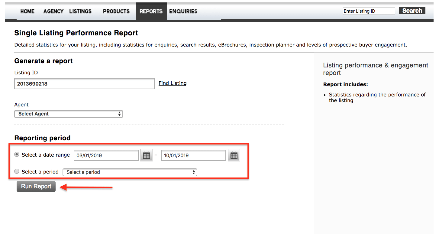 Run a single listing performance report – Commercial Real Estate
