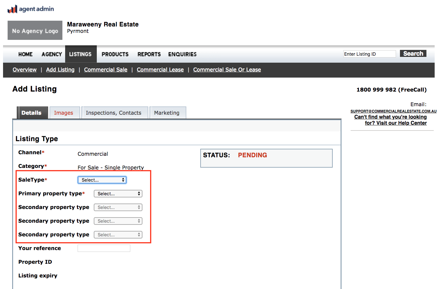 Create a commercial listing in Agent Admin – Commercial Real Estate